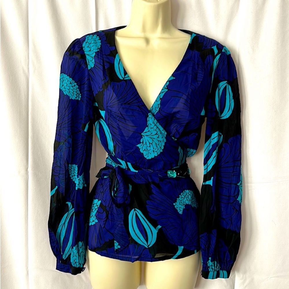Trina Turk Silk Wrap Blouse - Gem